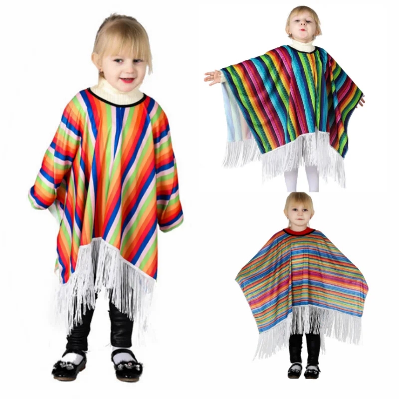 Poncho children's rainbow striped costume Cosplay Products- Cheersdrop