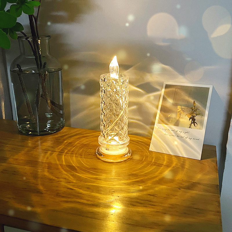 Battery Electronic Candle Crystal Rose Projection Ambient Light ...